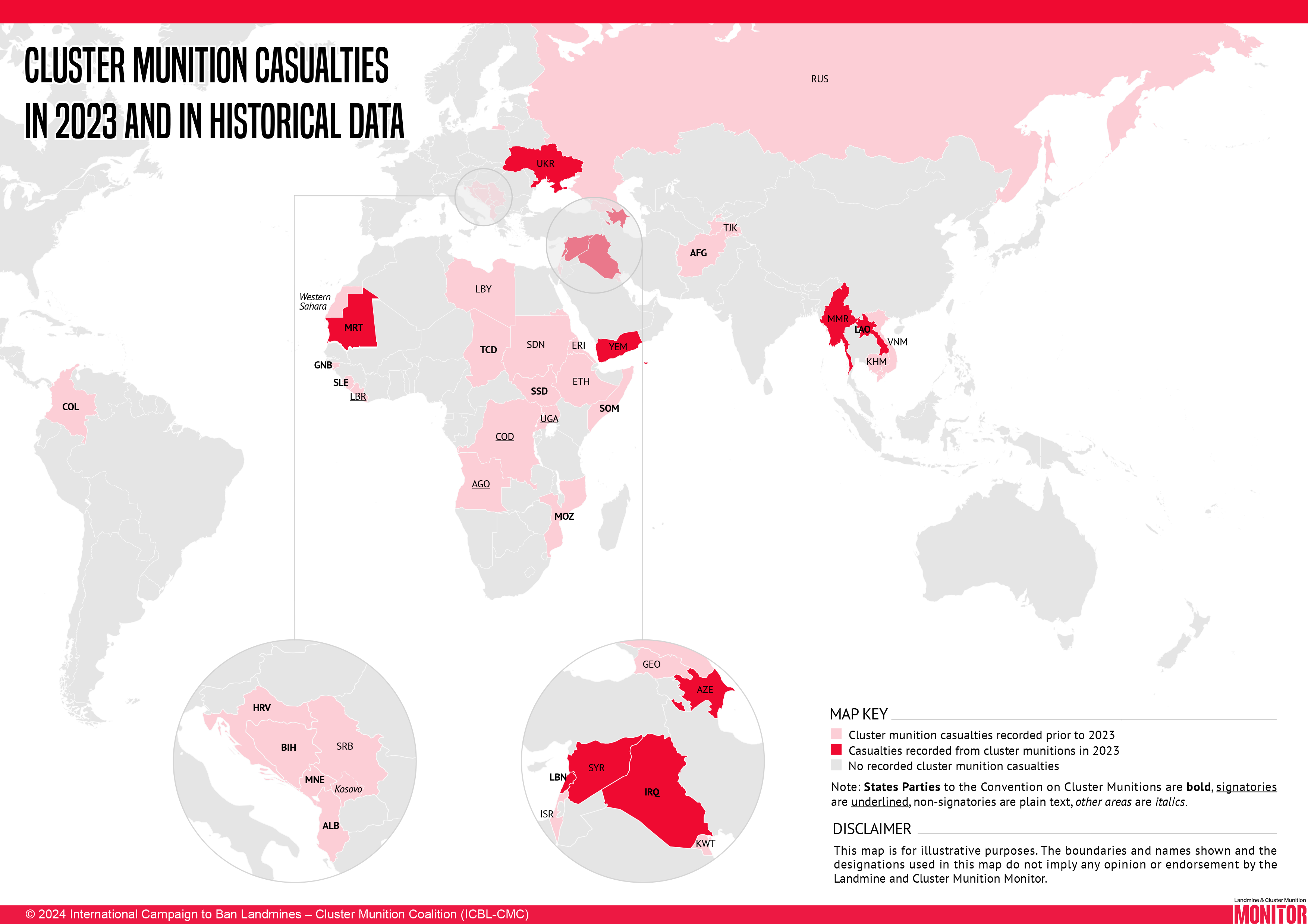 Cluster Munition Casualties in 2023 and in Historical Data